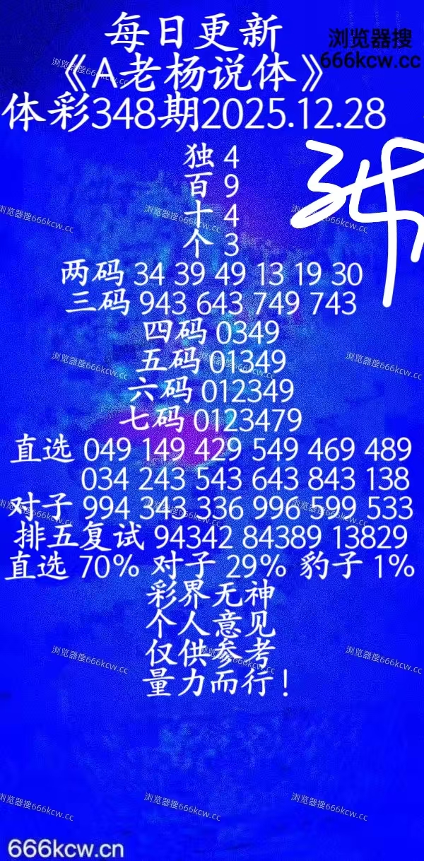 《老杨说体》348期 上期准-看彩网-彩票行业网络信息发布媒体-踏实服务公益彩票事业